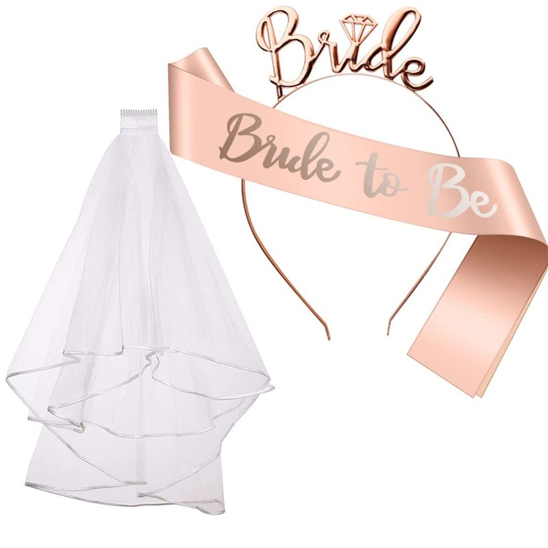 Srup 3 Pièces Bride to Be Tiara Sash Veil Set, Blanc Bride t | Isleden