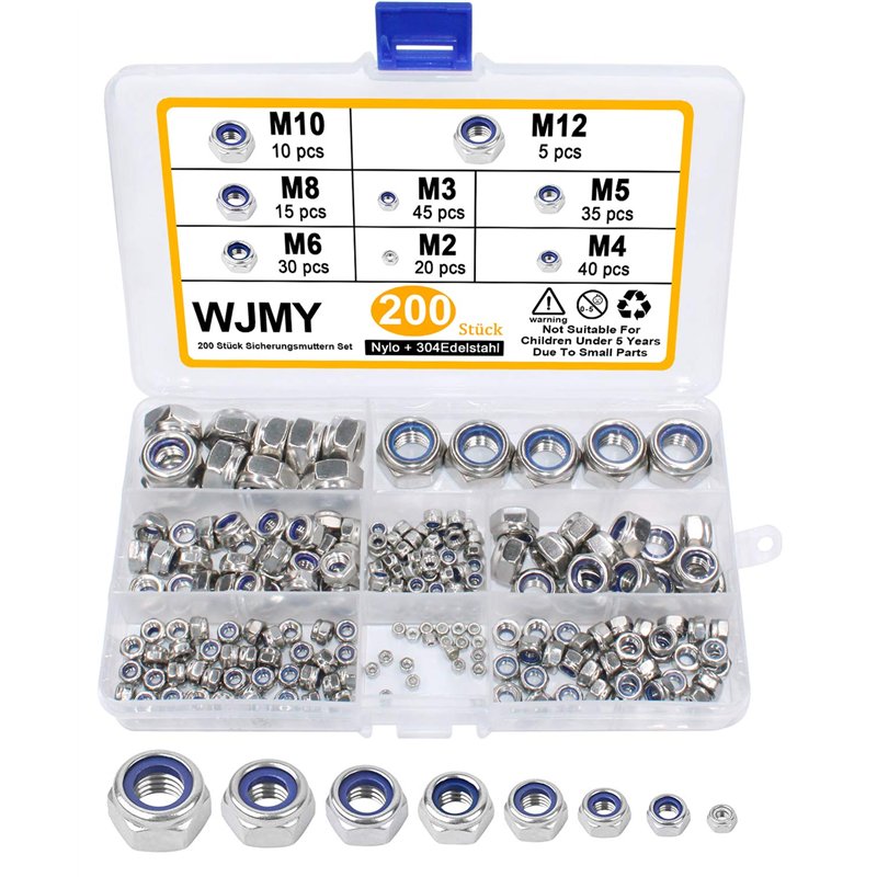 WJMY 200PCS Ecrou Nylstop Frein Inox 304 Nylon Écrou Autoblo | Isleden