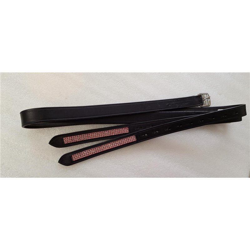 Cwell Equine Étriers en cuir noir avec cristaux roses (137,2 | Isleden